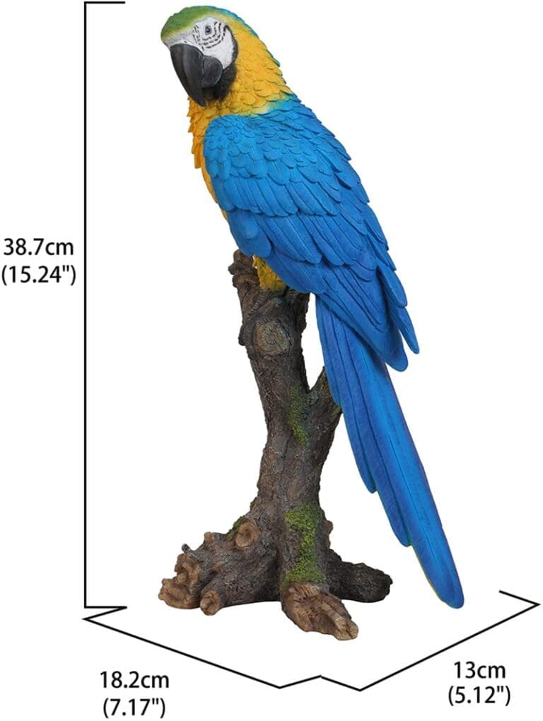15" Blue & Gold Macaw Parrot on a Branch Figurine | Arbutus Crafts