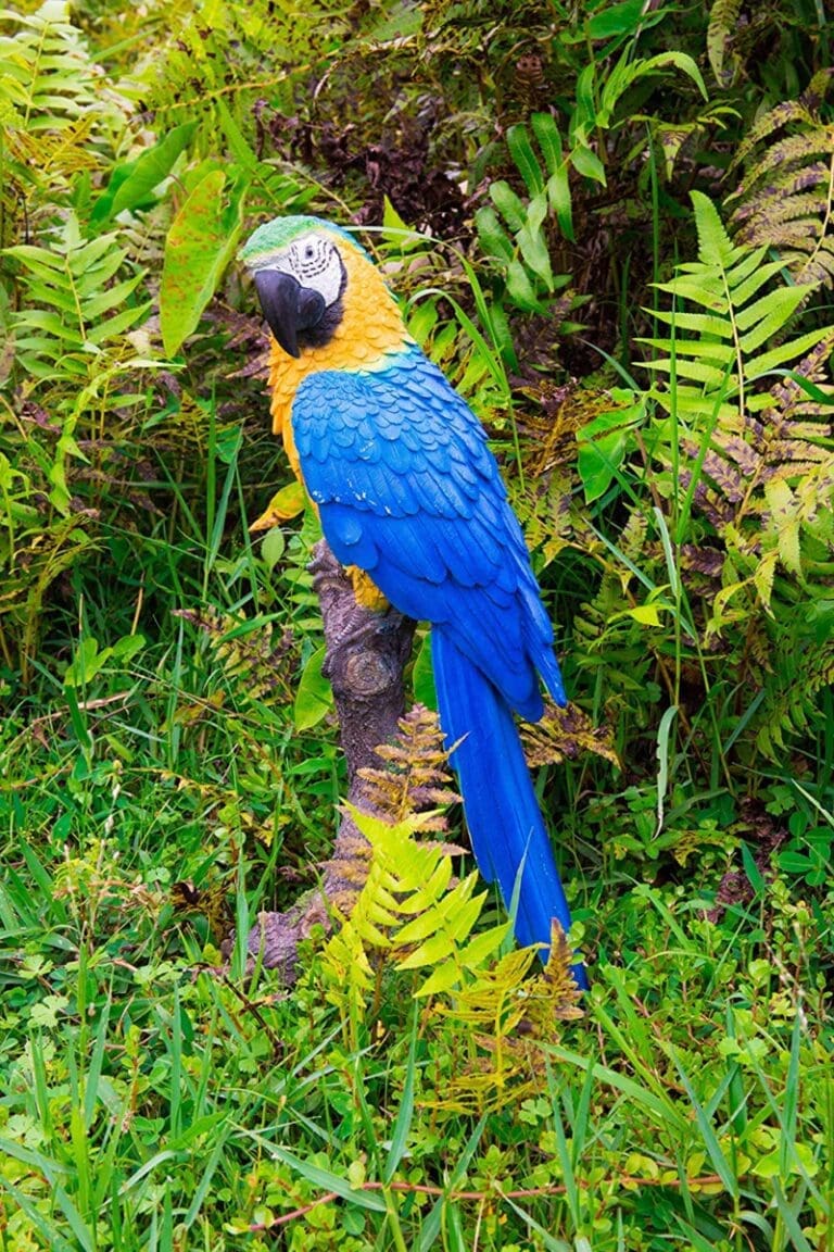 15" Blue & Gold Macaw Parrot on a Branch Figurine | Arbutus Crafts